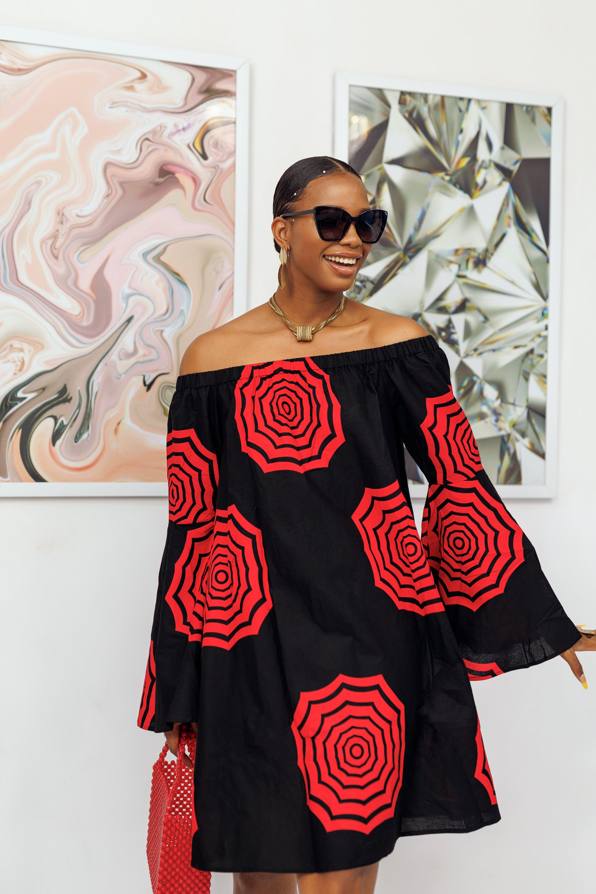 TIYE AFRICAN PRINT OFF SHOULDER DRESS – MAE OTTI